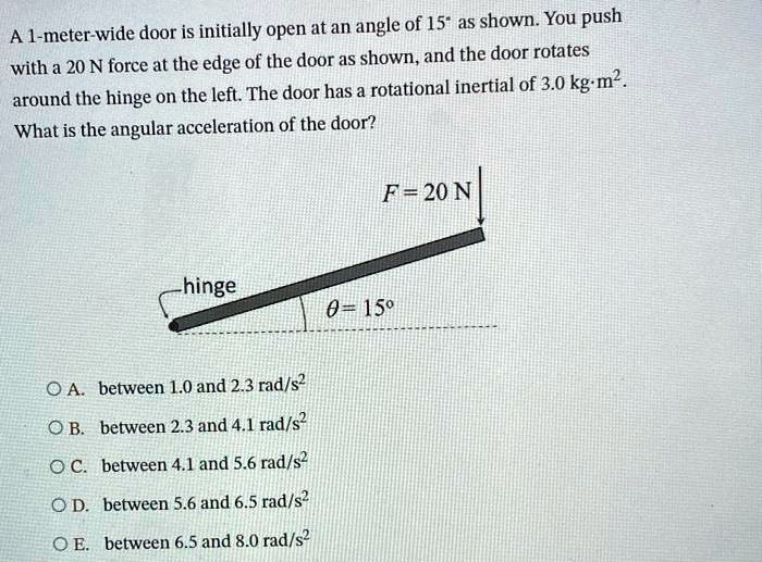 SOLVED: A 1-meter-wide door is initially open at an angle of 15Â° as ...