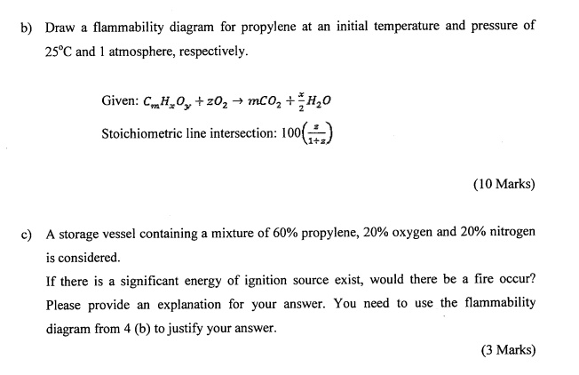 SOLVED: b) Draw a flammability diagram for propylene at an initial ...