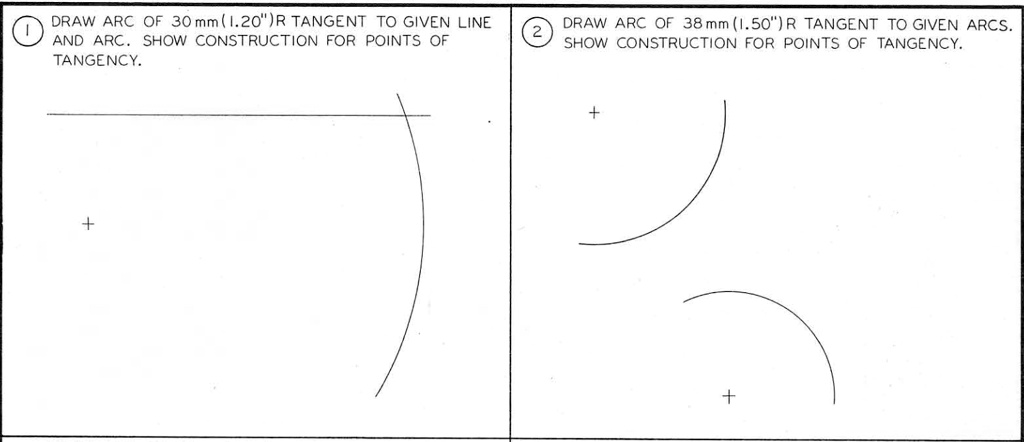 draw arc of 30 mm120r tangent to given line and arc show construction ...