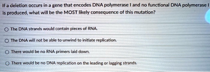 SOLVED: Ifa deletion occurs in a gene that encodes DNA polymerase and ...