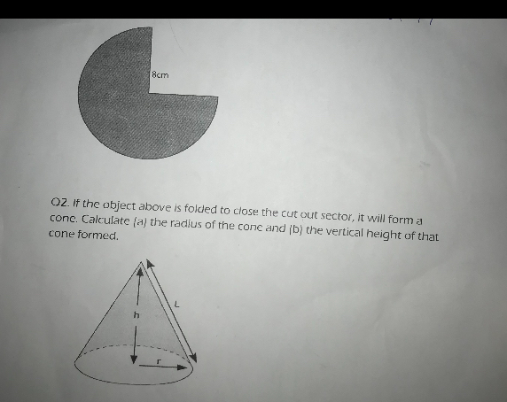 O2. If the object above is folded to close the cut out sector, it will ...