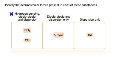 Identify the intermolecular forces present in each of these substances ...