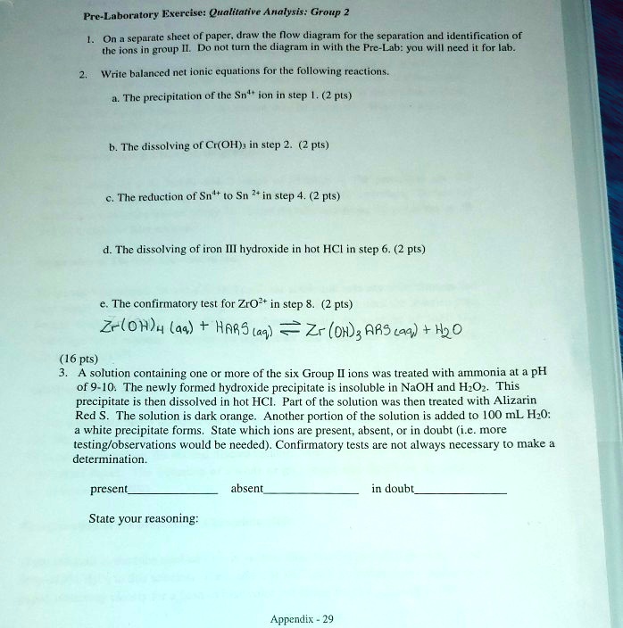Pre-Laboratory Exercise: Qualitative Analysis: Group 2 1. On a separate sheet of paper, draw the ...