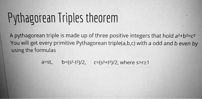 pythagorean triples theorem a pythagorean triple is made up of three ...