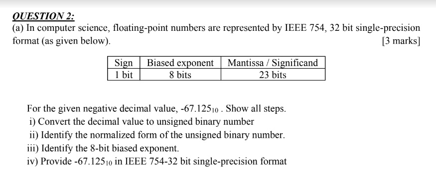 SOLVED: QUESTION 2 In computer science, floating-point numbers are represented by IEEE 754,32 ...