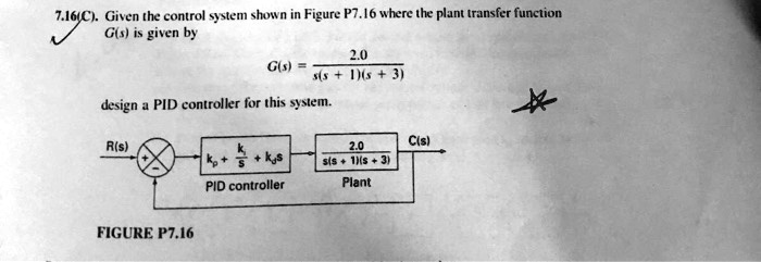 SOLVED: 7.16C.Given the control system shown in Figure P7.16 where the plant transfer function G ...