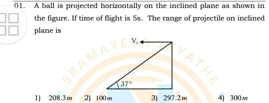 01. A ball is projected horizontally on the inclined plane as shown in ...