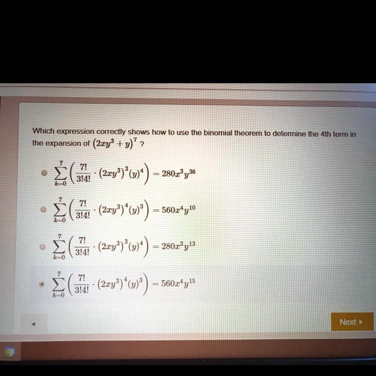 which expression correctly shows how to use the binomial theorem to ...