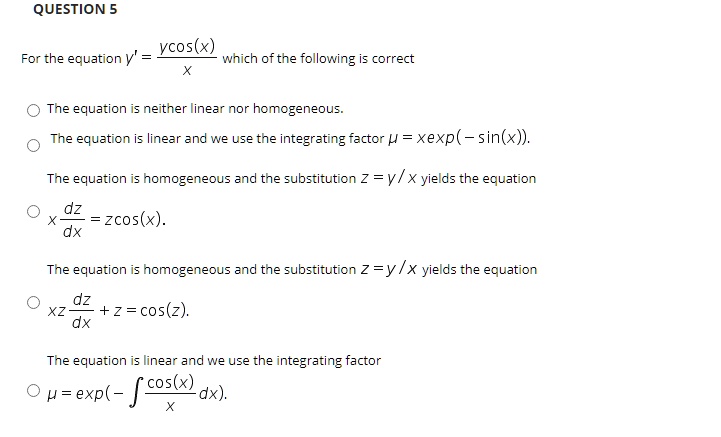 SOLVED: QUESTION vcos For the equation V' = wnich oftne following correct Tne equation is ...