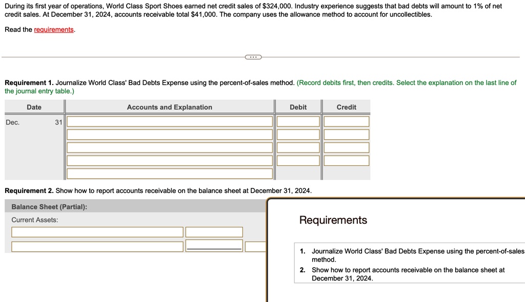 SOLVED: Requirement 2: Show how to report accounts receivable on the ...