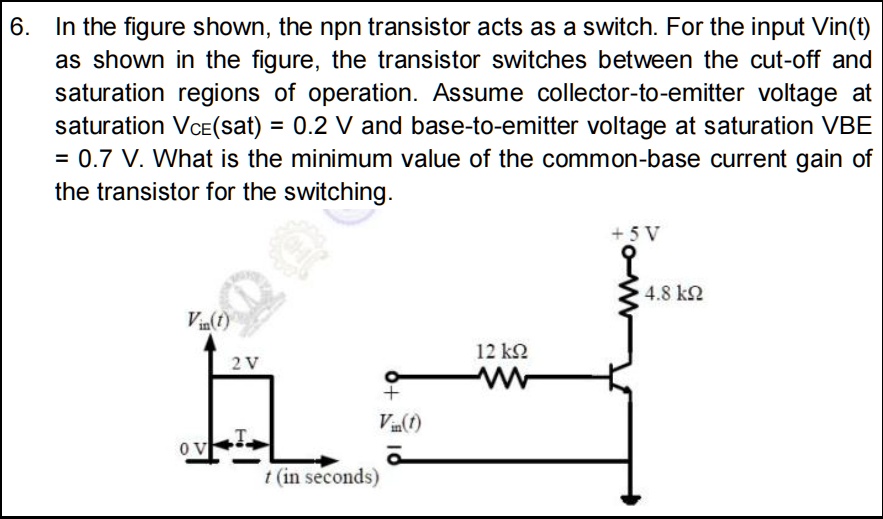 6 in the figure shown the npn transistor acts as a switch for the input ...