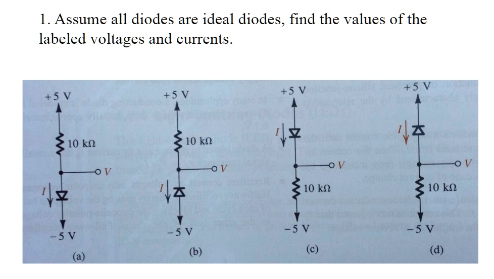 SOLVED: 1. Assume all diodes are ideal diodes, find the values of the labeled voltages and ...