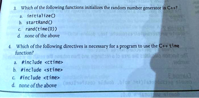 Solved Which Of The Following Functions Initializes The Random Number Generator In C A 