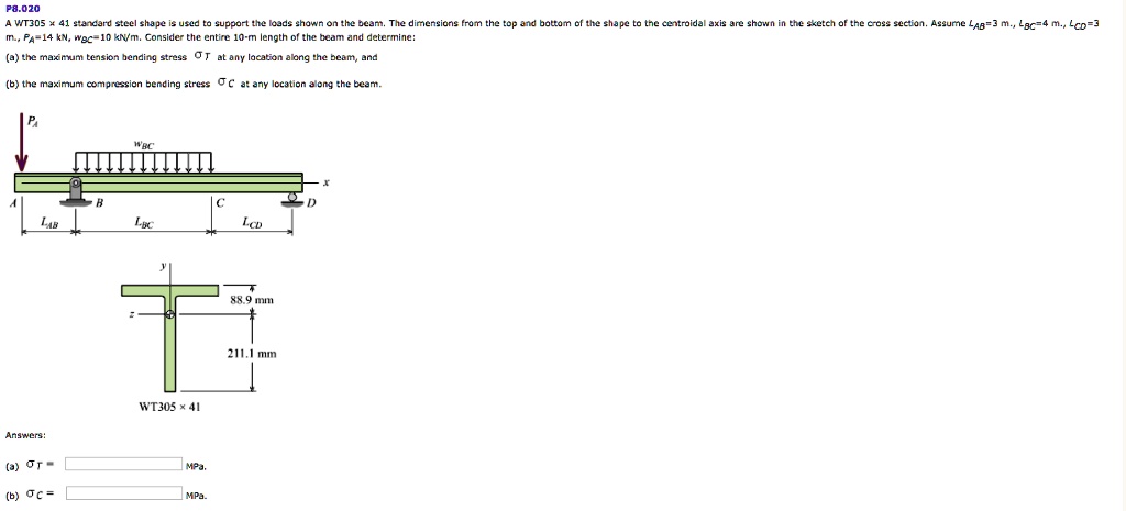 SOLVED: P8.020 A WT305 41 standard steel shape is used to support the ...