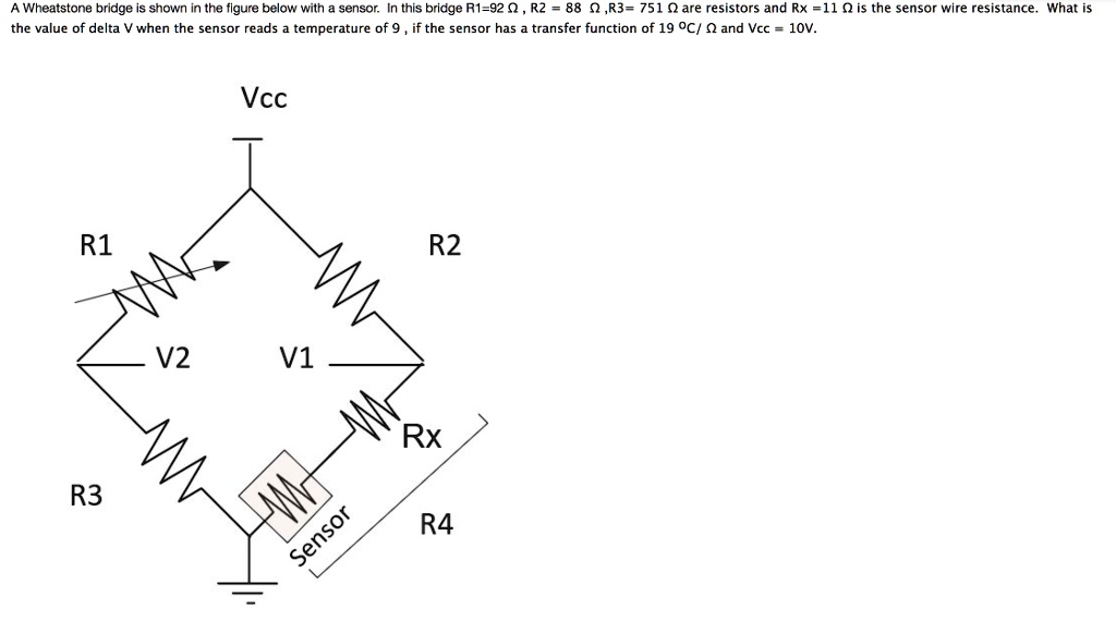 SOLVED: A Wheatstone bridge is shown in the figure below with a sensor ...