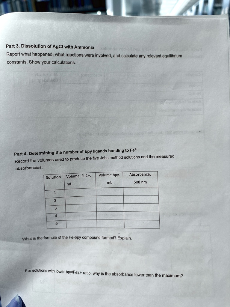 Part 3. Dissolution of AgCl with Ammonia Report what happened, what ...