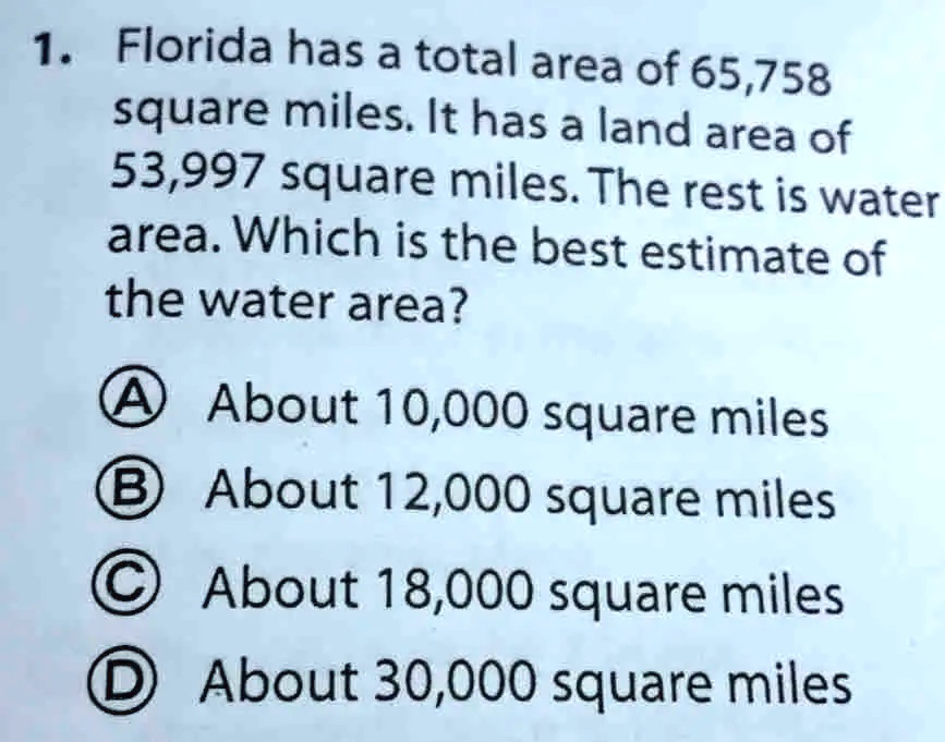 1 florida has a total area of 65758 square miles it has a land area of ...
