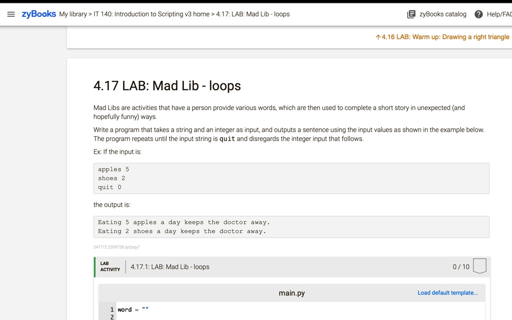 Zybooks My Library It 140 Introduction To Scripting V3 Home 4 17