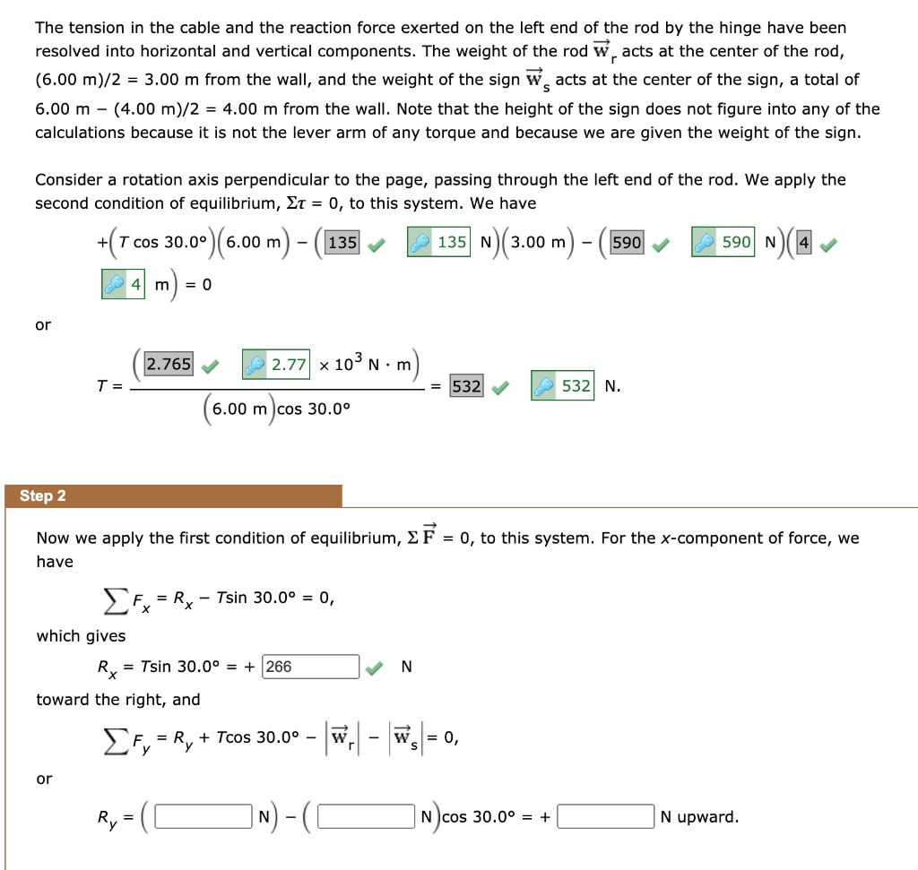 SOLVED: The tension in the cable and the reaction force exerted on the ...