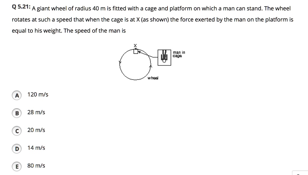 SOLVED: 5.21: A giant wheel of radius 40 m is fitted with a cage and ...