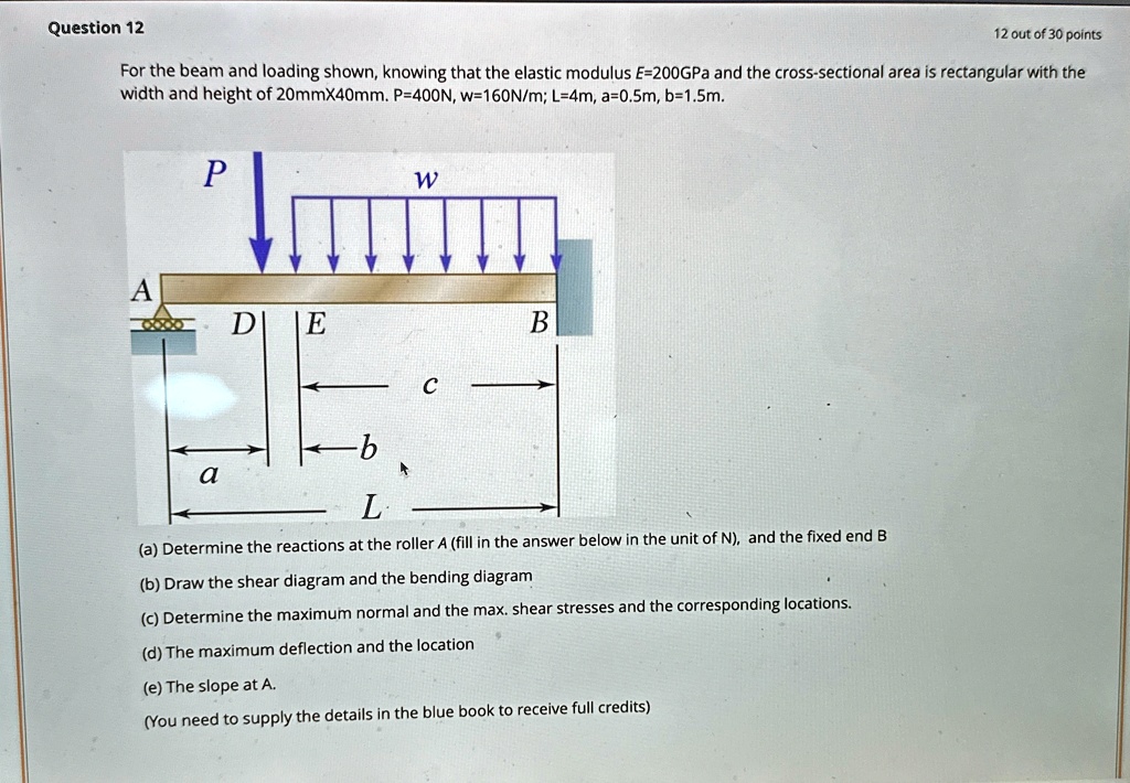 question 12 12 out of 30 points for the beam and loading shown knowing ...