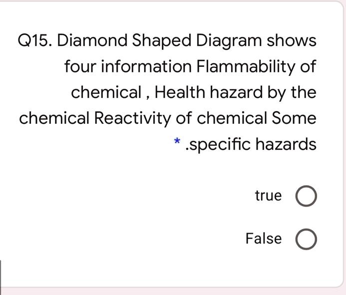 Q15. Diamond Shaped Diagram shows four information Flammability of ...