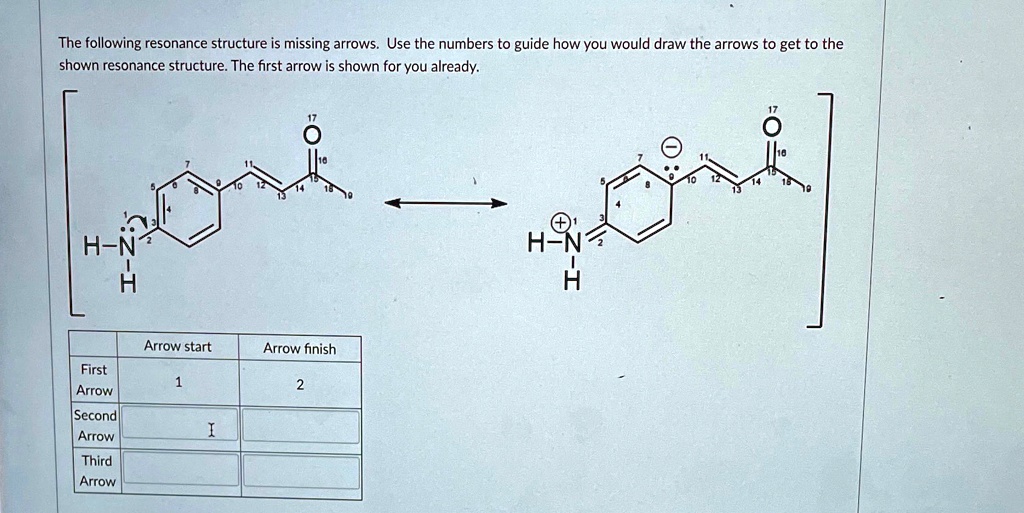 The following resonance structure is missing arrows. Use the numbers to ...