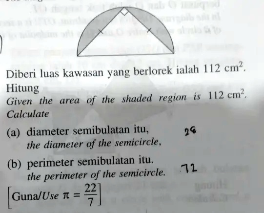 SOLVED: Given the area of the shaded region is 112 cmÂ², calculate (a ...
