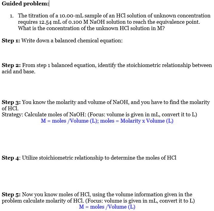 SOLVED: Guided problem:| The titration ofa 10.00-mL sample ofan HCl solution of unknown ...