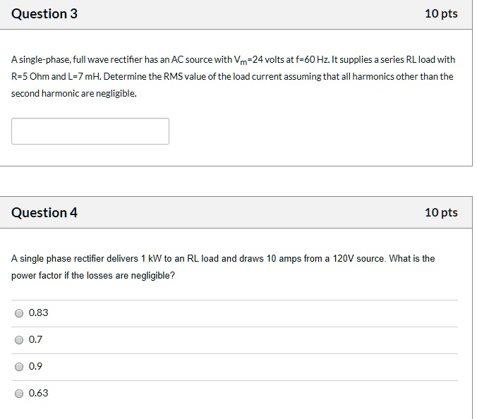 SOLVED: A single-phase, full-wave rectifier has an AC source with V = 24 volts at f = 60 Hz. It ...