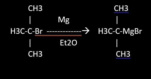 CH3 | H3C-C-Br –Mg–> H3C-C-MgBr | Et2O CH3 CH3