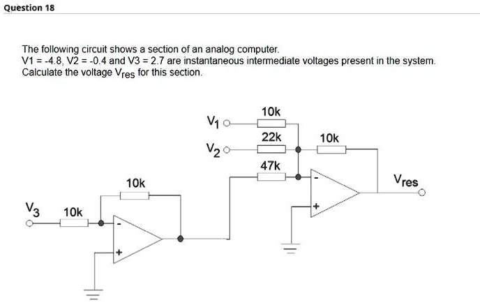 SOLVED: The following circuit shows a section of an analog computer: V1 ...