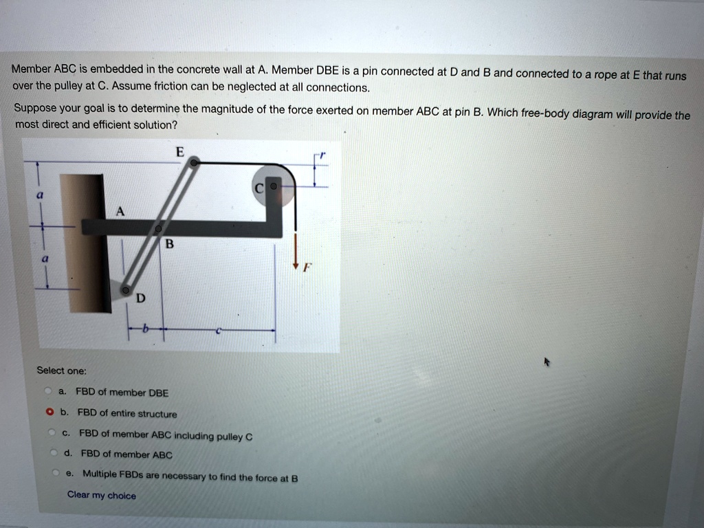 Member ABC is embedded in the concrete wall at A. Member DBE is a pin ...