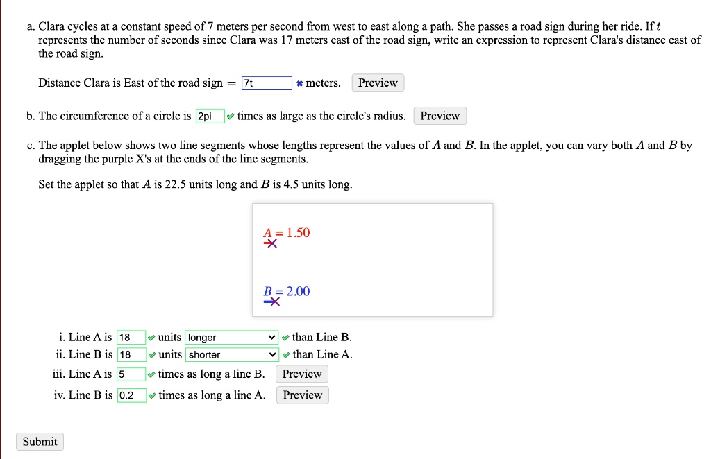 a. Clara cycles at a constant speed of 7 meters per second from west to ...