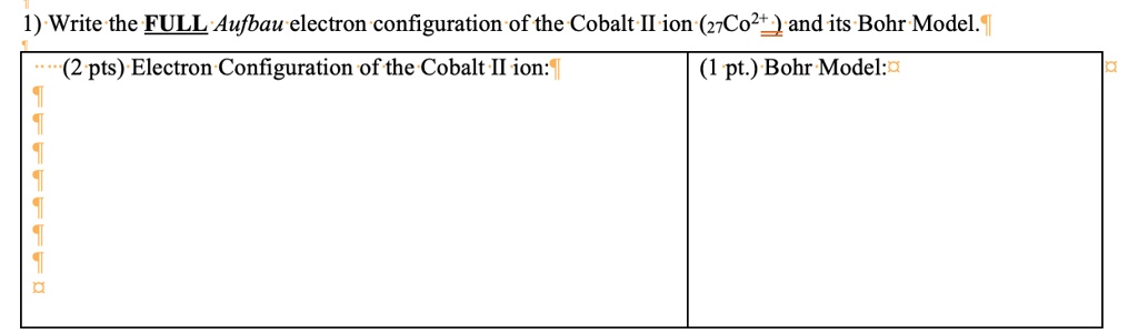 SOLVED: 1) Write the EULL Aufbau electron configuration of the Cobalt ...