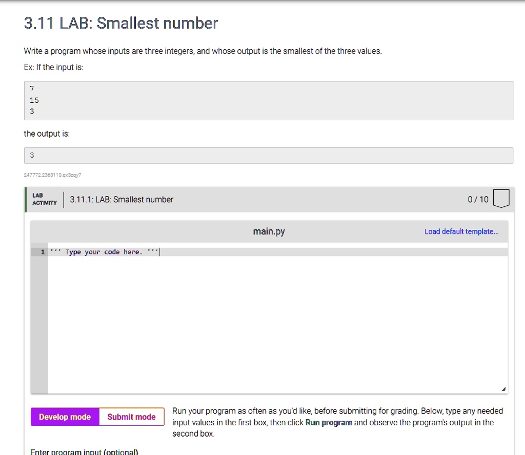 311 Lab Smallest Number Write A Program Whose Inputs Are Three Integers And Whose Output Is