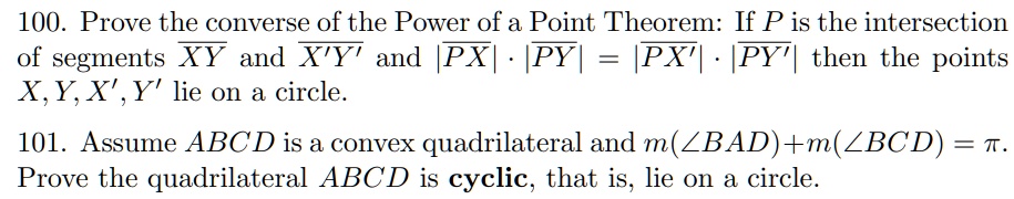 SOLVED: 100. Prove the converse of the Power of a Point Theorem: If P ...