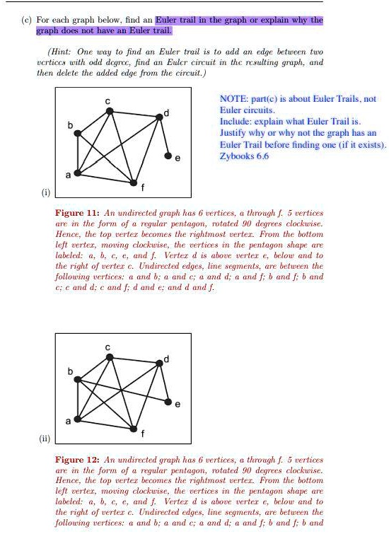 For Each Graph Below Find An Euler Trail In The Graph Explain Why The Graph Does Not Have An