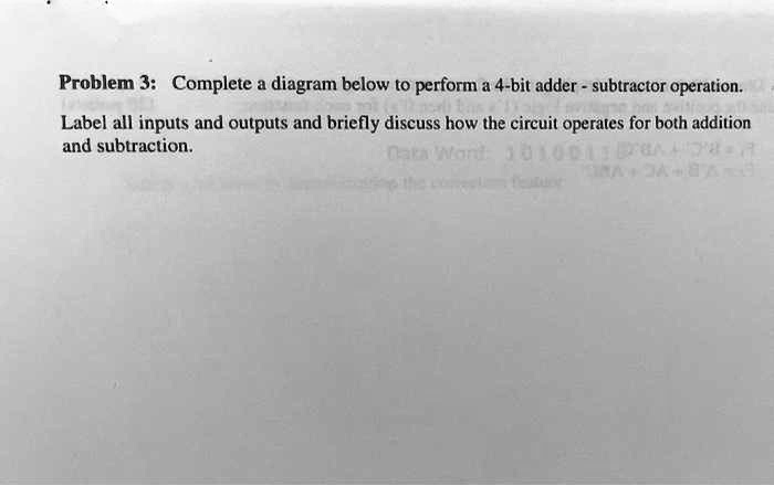 SOLVED: Problem 3: Complete the diagram below to perform a 4-bit adder-subtractor operation ...