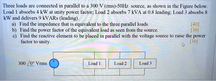 Three loads are connected in parallel to a 300 V (rms)-50Hz source, as ...