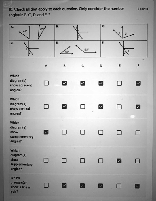 SOLVED: 10. Check all that apply to each question: Only consider the number of angles in B, C, D ...