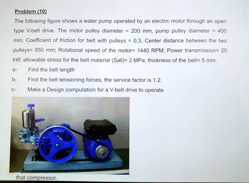 Problem (10) The following figure shows a water pump operated by an ...
