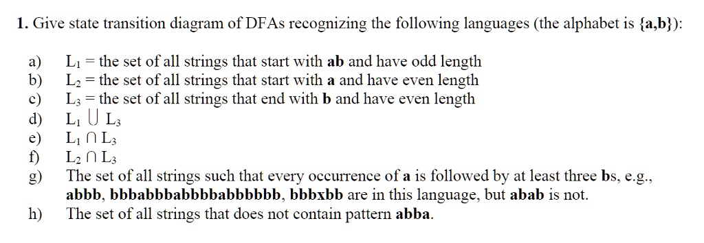 SOLVED: Give state transition diagram of DFAs recognizing the following ...