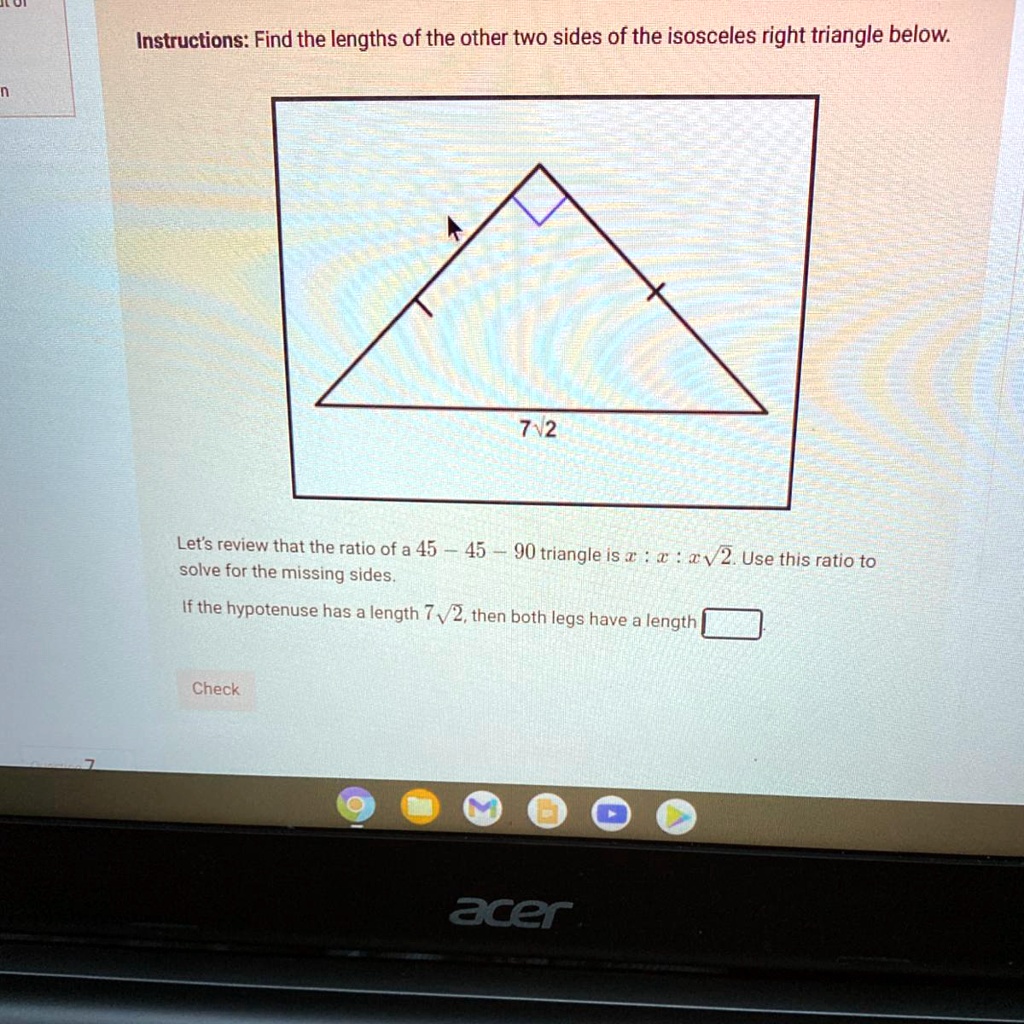 Instructions: Find the lengths of the other two sides of the isosceles ...