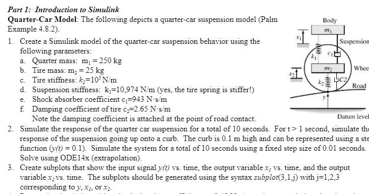 SOLVED: Texts: Part 1: Introduction to Simulink Quarter-Car Model: The following depicts a ...