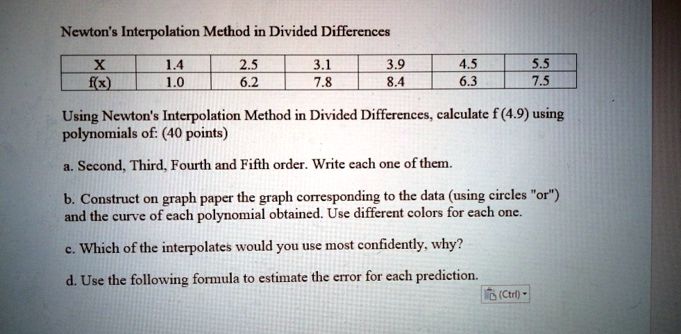 Newton's Interpolation Method in Divided Differences 14 1.0 2.5 6.2 3.1 ...