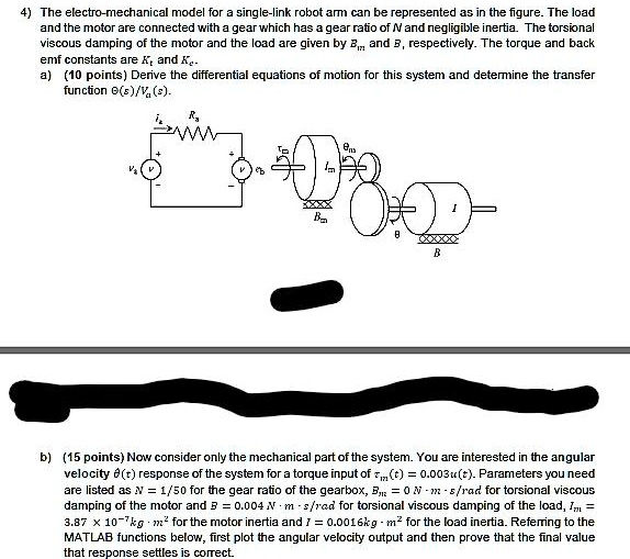 SOLVED: The electro-mechanical model for a single-link robot arm can be ...