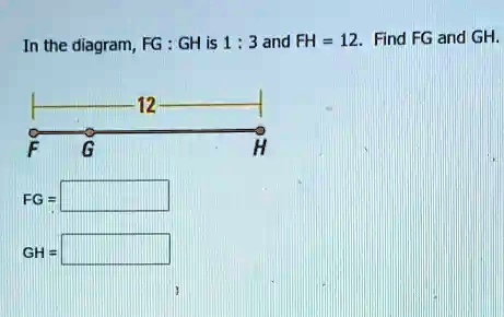 SOLVED: In the diagram, FG GH is 1 : 3 ad FH = 12. Find FG and GH 12 FG GH