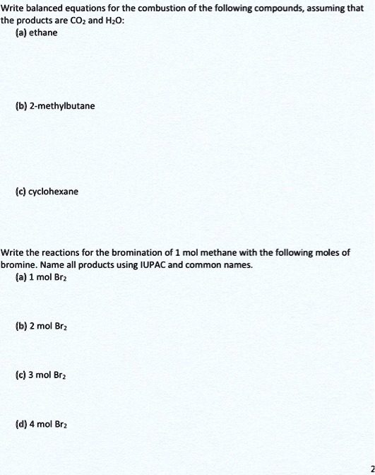Solved Write Balanced Equations For The Combustion Of The Following