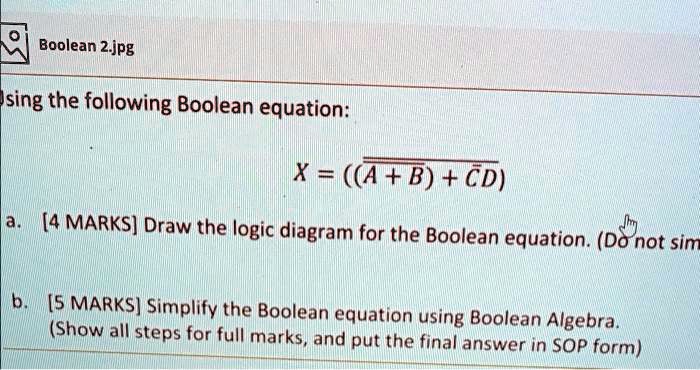 Solved Using The Following Boolean Equation X A B Cd [4